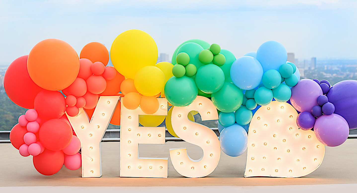 Yes marquee letters Rainbow balloon garland - Carrie Colbert